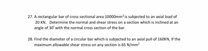 Solved 27. A rectangular bar of cross sectional area | Chegg.com
