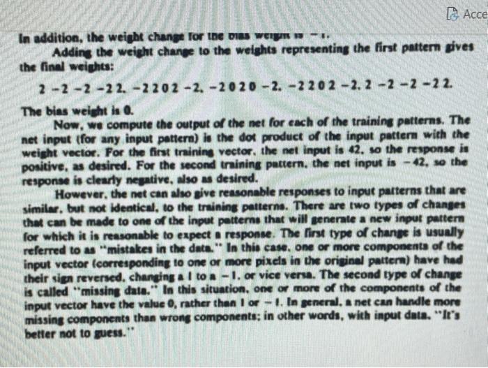 2.3 Consider character recognition using the Hebb | Chegg.com