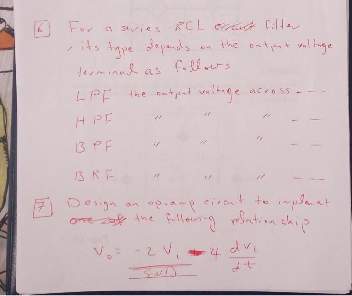 Solved 6 On For a series RCL test filter its type deponds | Chegg.com