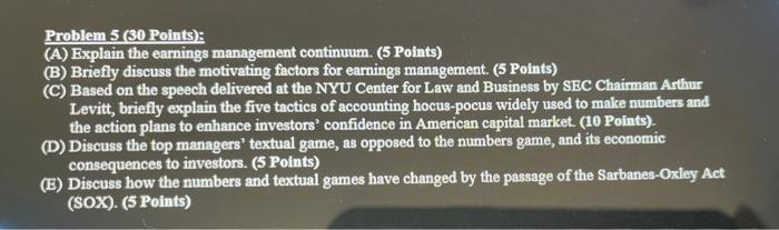 Solved Problem 5 (30 Points): (A) Explain the earnings | Chegg.com