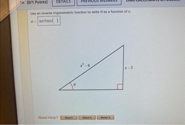 Solved use a inverse trigonometric function to write as a | Chegg.com