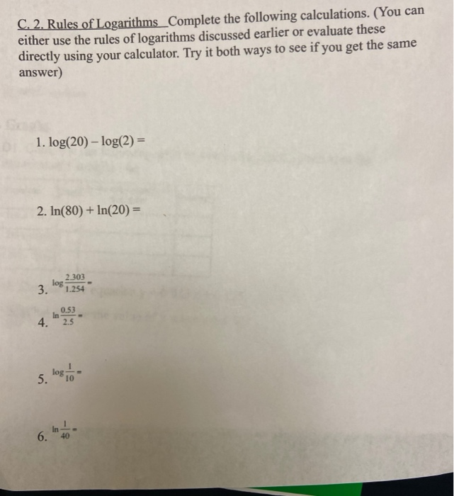 Solved C. 2. Rules of Logarithms_Complete the following | Chegg.com