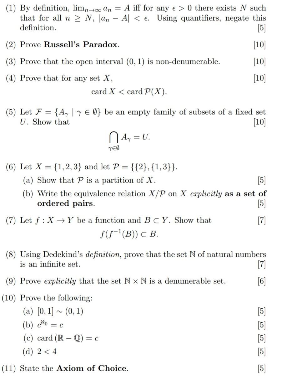 Solved (1) By definition, limn→∞an=A iff for any ϵ>0 there | Chegg.com