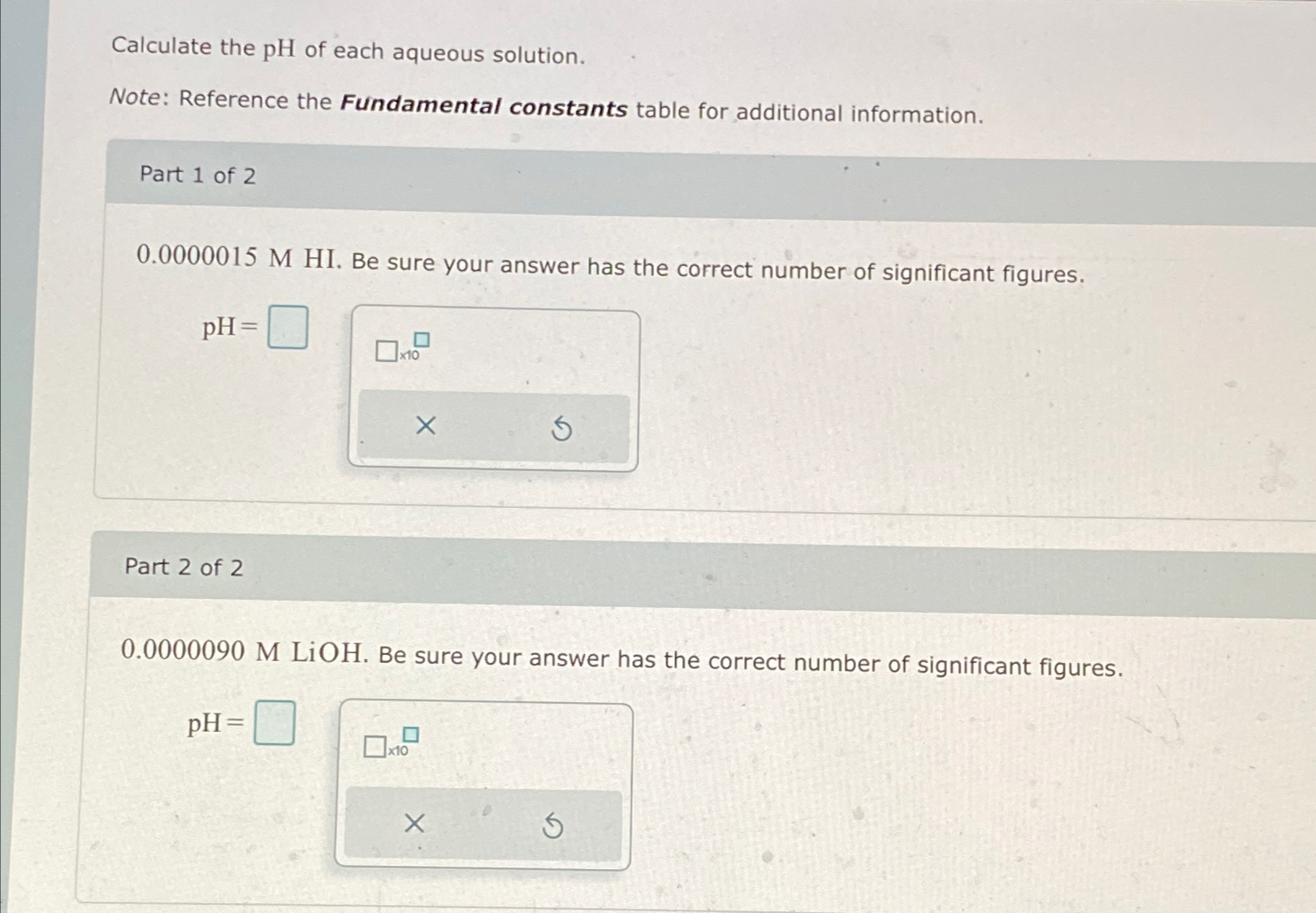 Solved Calculate the pH ﻿of each aqueous solution.Note: | Chegg.com
