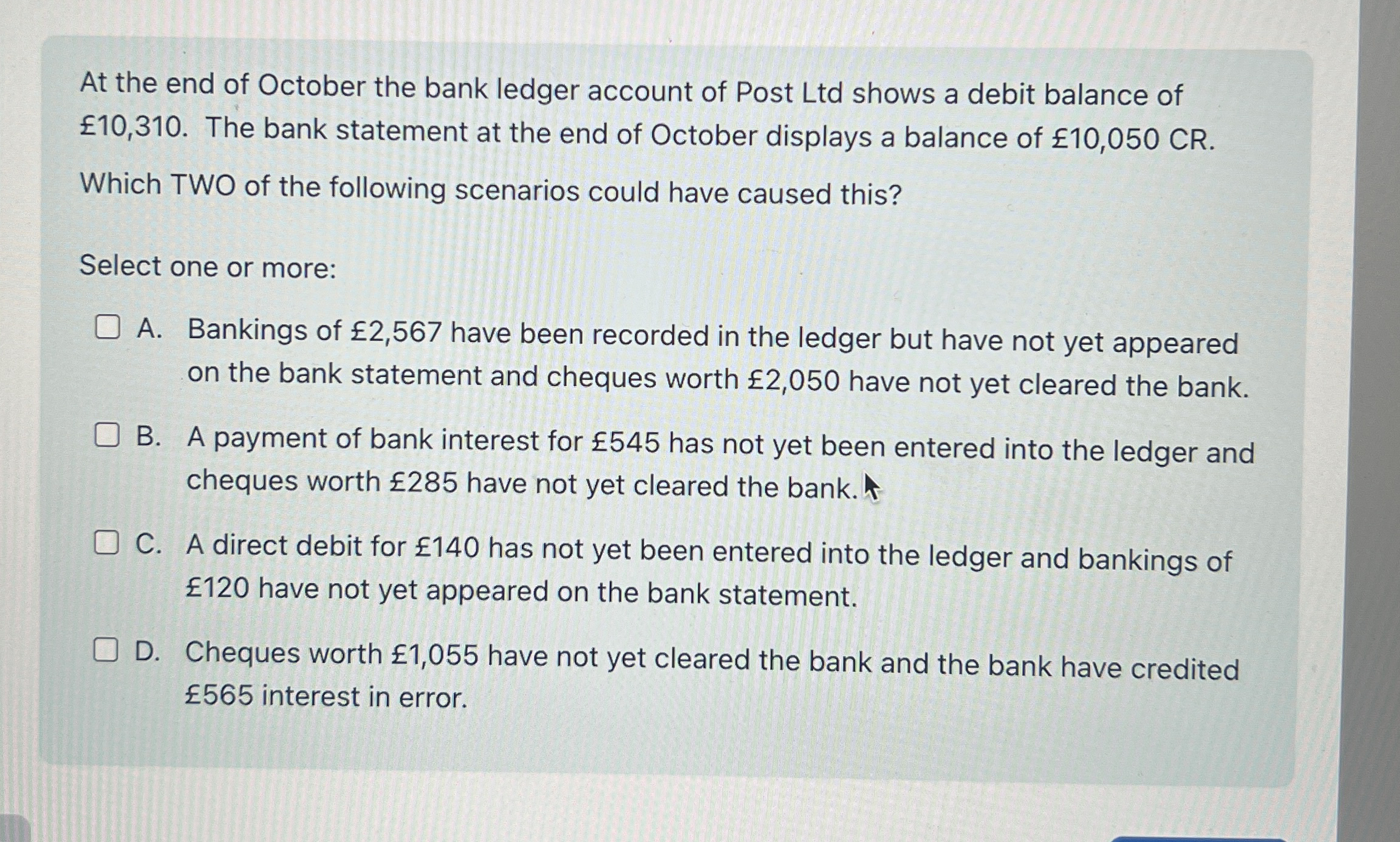 Solved At the end of October the bank ledger account of Post | Chegg.com