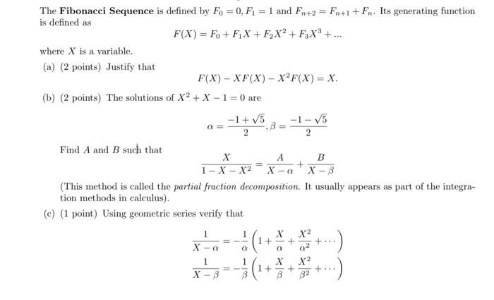 The Fibonacci Sequence Is Defined By F0 0 F1 1 And