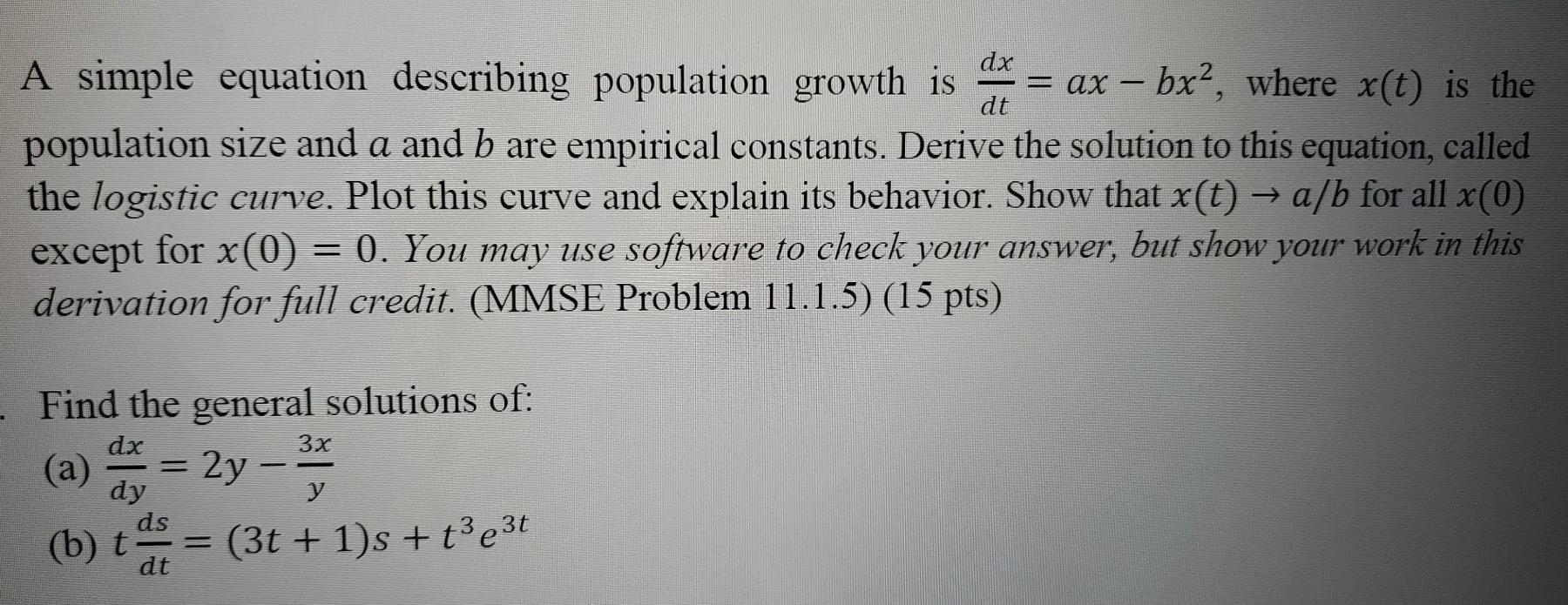 Solved A simple equation describing population growth is om | Chegg.com