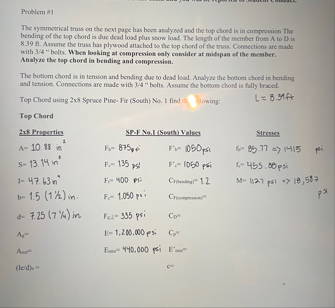 Problem #1FIND MISSING VALUES!The symmetrical truss | Chegg.com