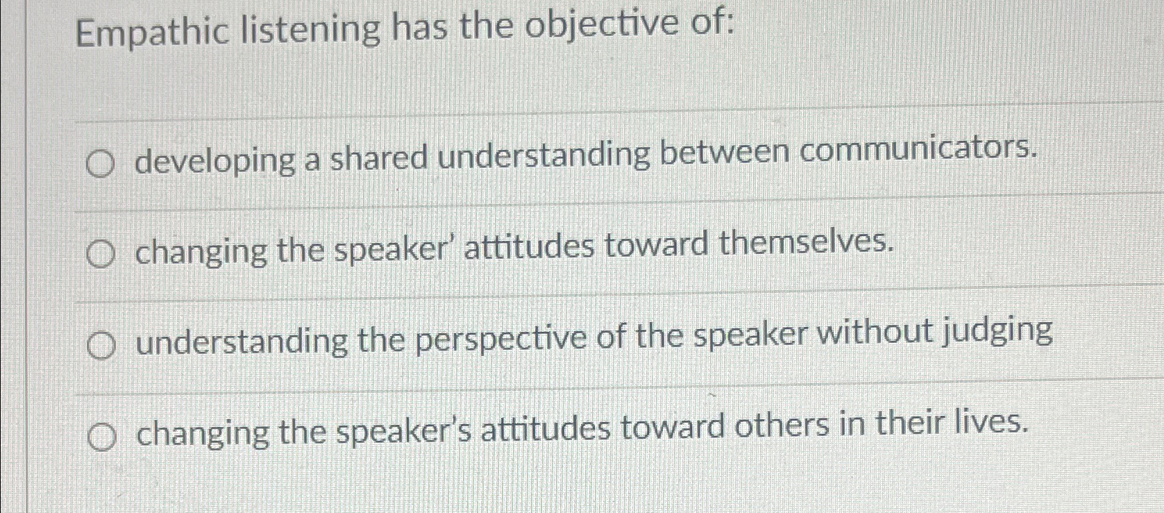 Solved Empathic listening has the objective of:developing a | Chegg.com