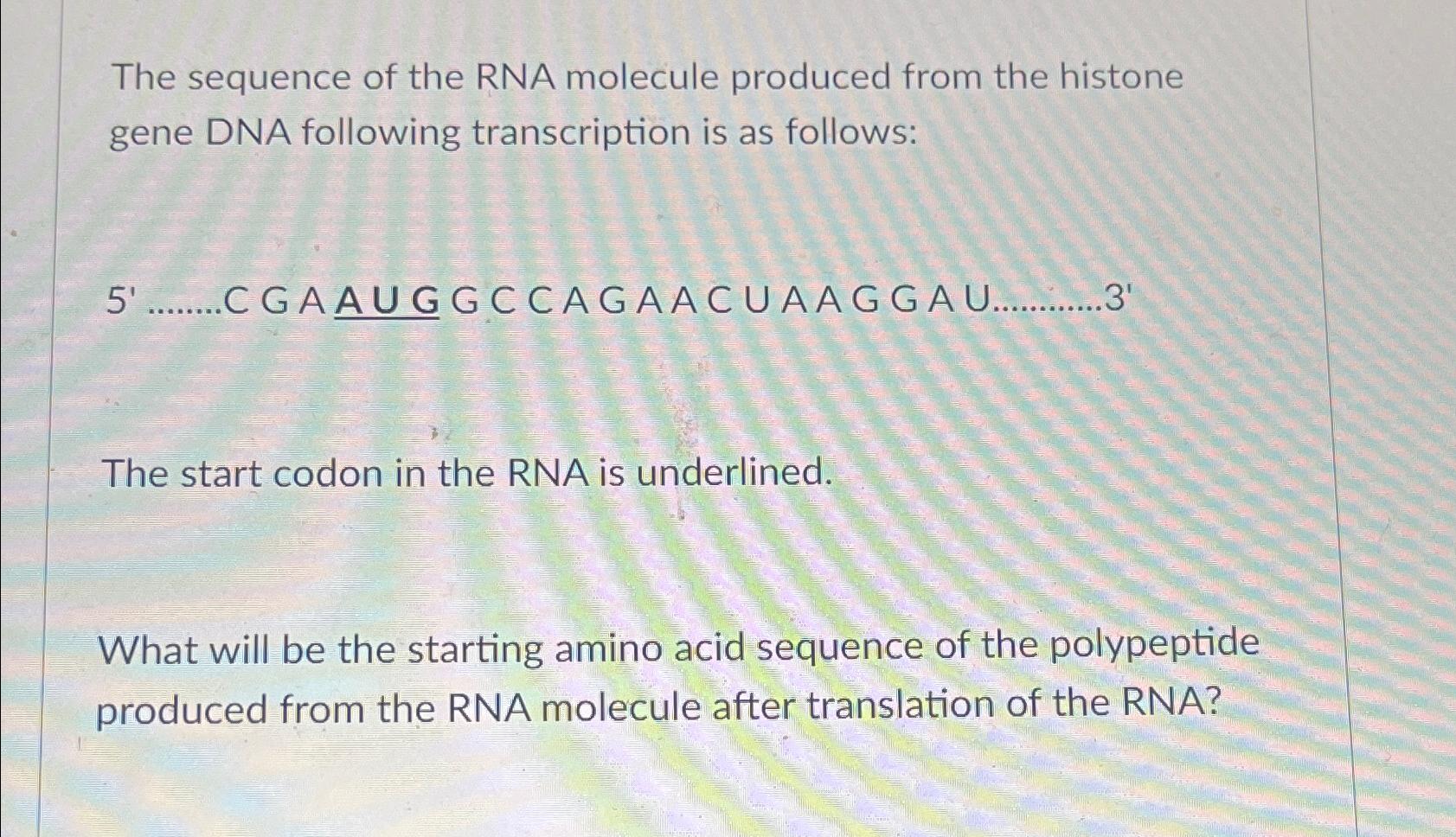Solved The sequence of the RNA molecule produced from the | Chegg.com