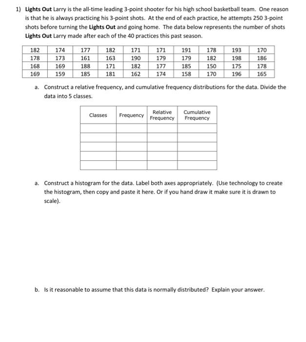Solved 1) Lights Out Larry is the all-time leading 3-point | Chegg.com