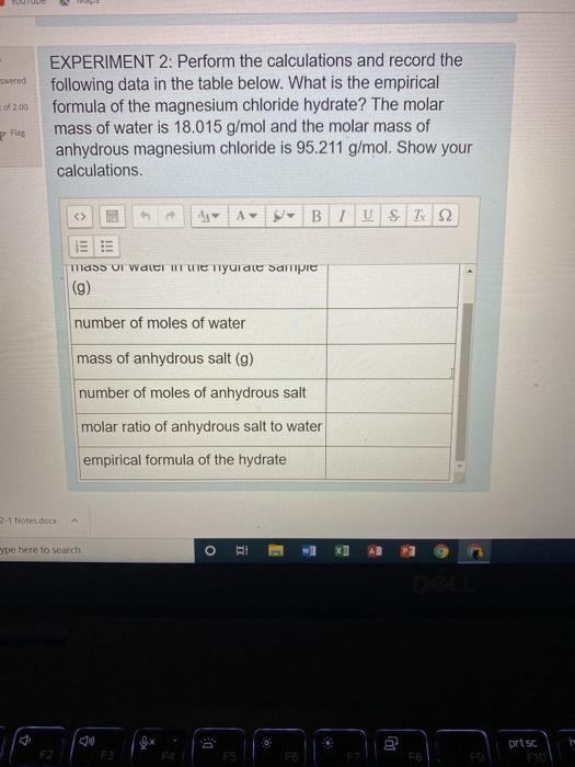 Solved Outube Maps EXPERIMENT 2: Record the following data | Chegg.com