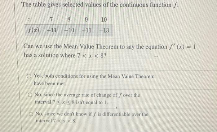 Solved The table gives selected values of the continuous | Chegg.com