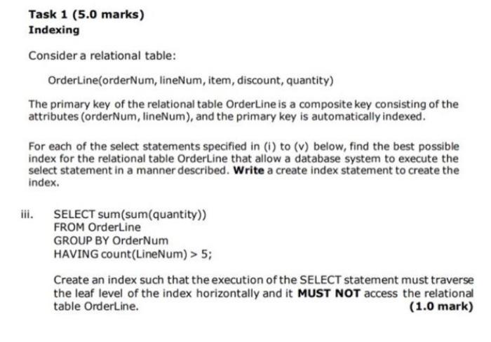 Task 1 (5.0 marks) Indexing Consider a relational | Chegg.com