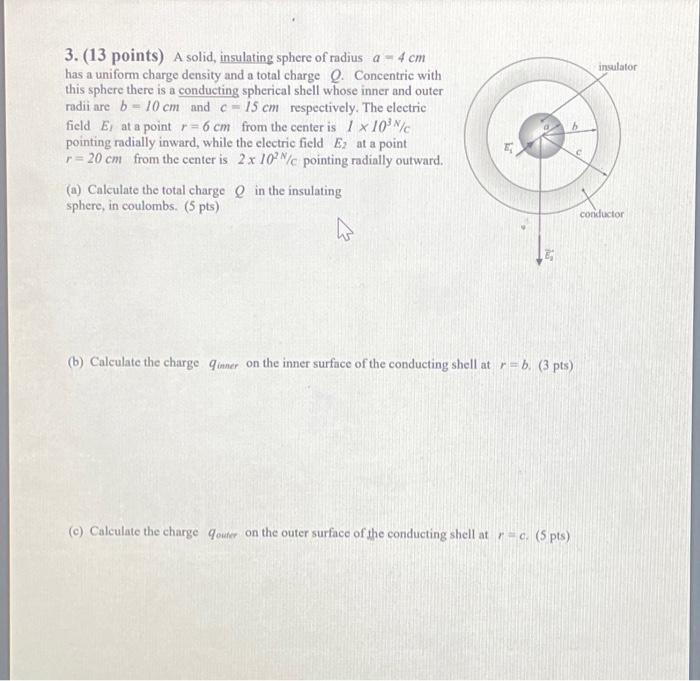 Solved 3. (13 points) A solid, insulating sphere of radius | Chegg.com