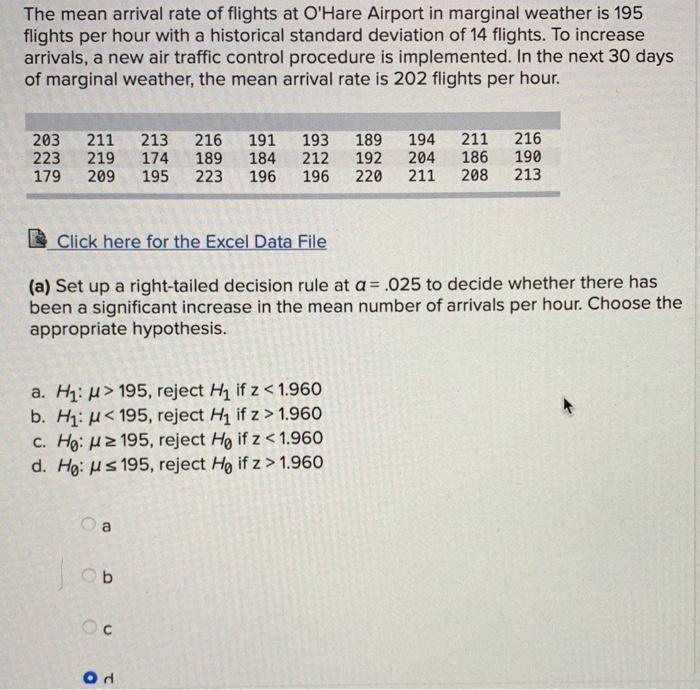 Solved The mean arrival rate of flights at O'Hare Airport in | Chegg.com