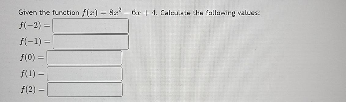 Solved Given the function f(x)=8x2-6x+4. ﻿Calculate the | Chegg.com