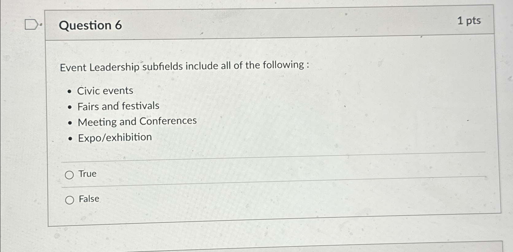 Solved Question 61ptsEvent Leadership subfields include all | Chegg.com