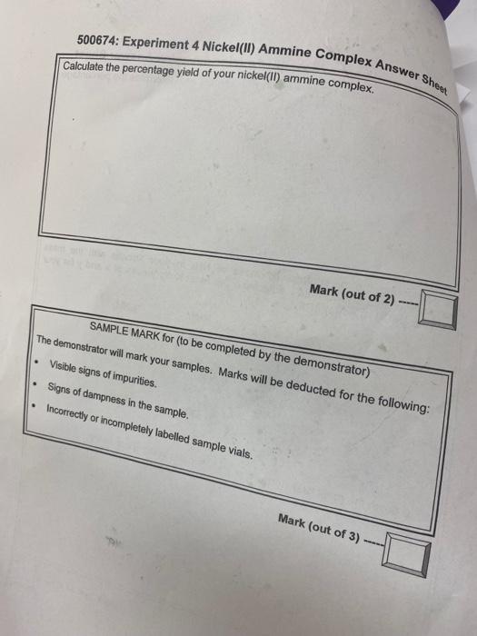 500674: Experiment 4 Nickel(II) Ammine Complex Answer | Chegg.com