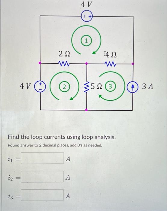 Solved Find the loop currents using loop analysis. Round | Chegg.com