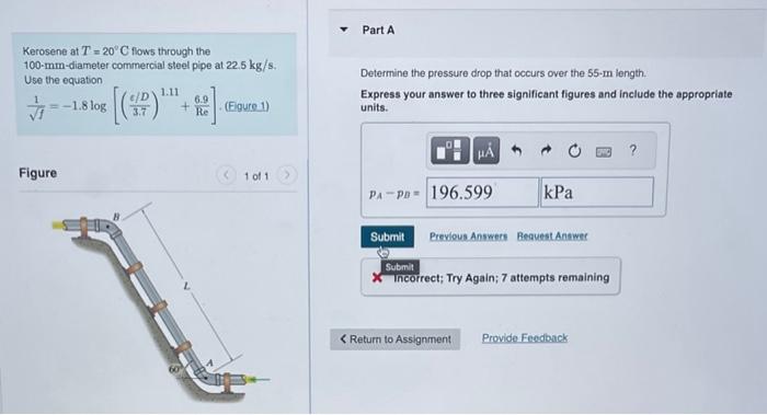 Solved Kerosene at T=20∘C flows through the 100 -mm-diameter | Chegg.com