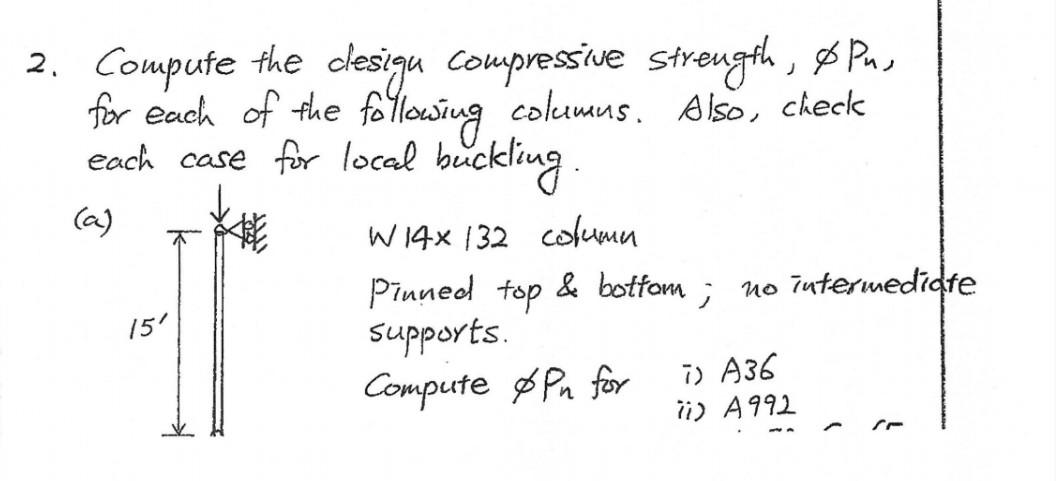 2. Compute the design compressive strength, $ Pus for | Chegg.com