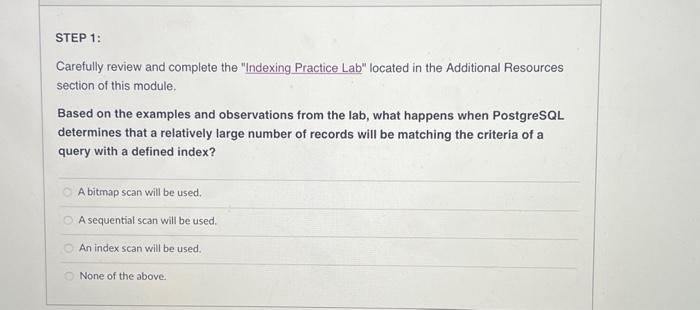 Solved STEP 1: Carefully review and complete the "Indexing | Chegg.com