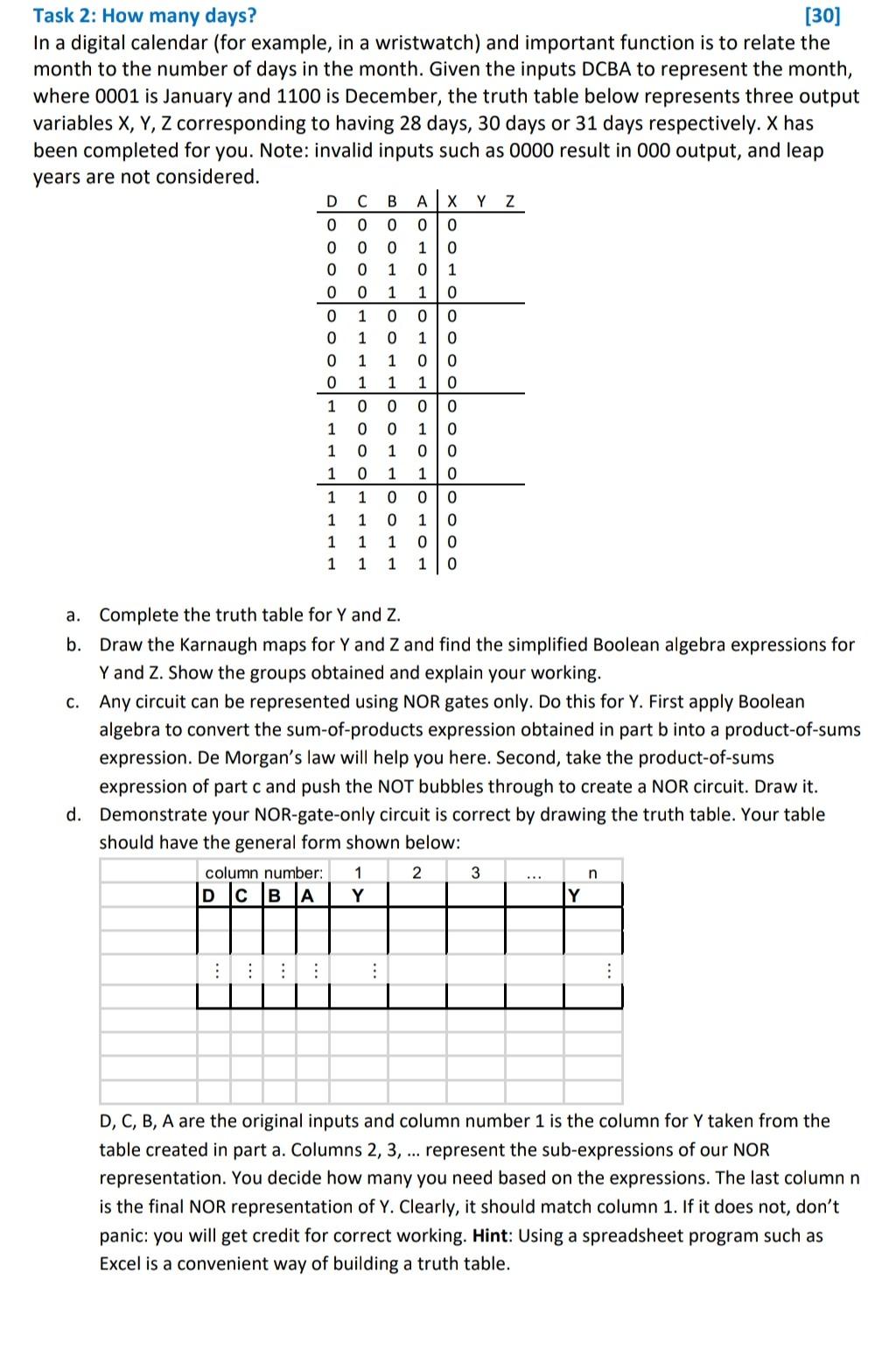 Solved Task 2: How many days? [30] In a digital calendar | Chegg.com