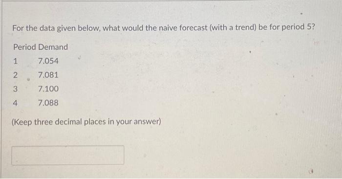 Solved For the data given below, what would the naive | Chegg.com