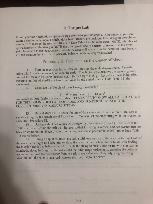 9. TORQUE LAB Date: Name: Procedure I & II Torque | Chegg.com