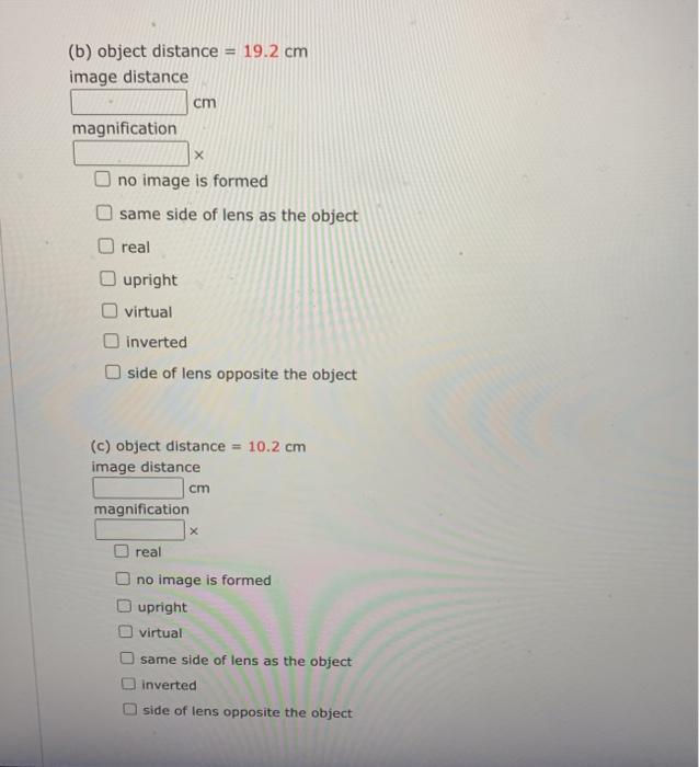Solved 19.2 cm (b) object distance image distance cm | Chegg.com