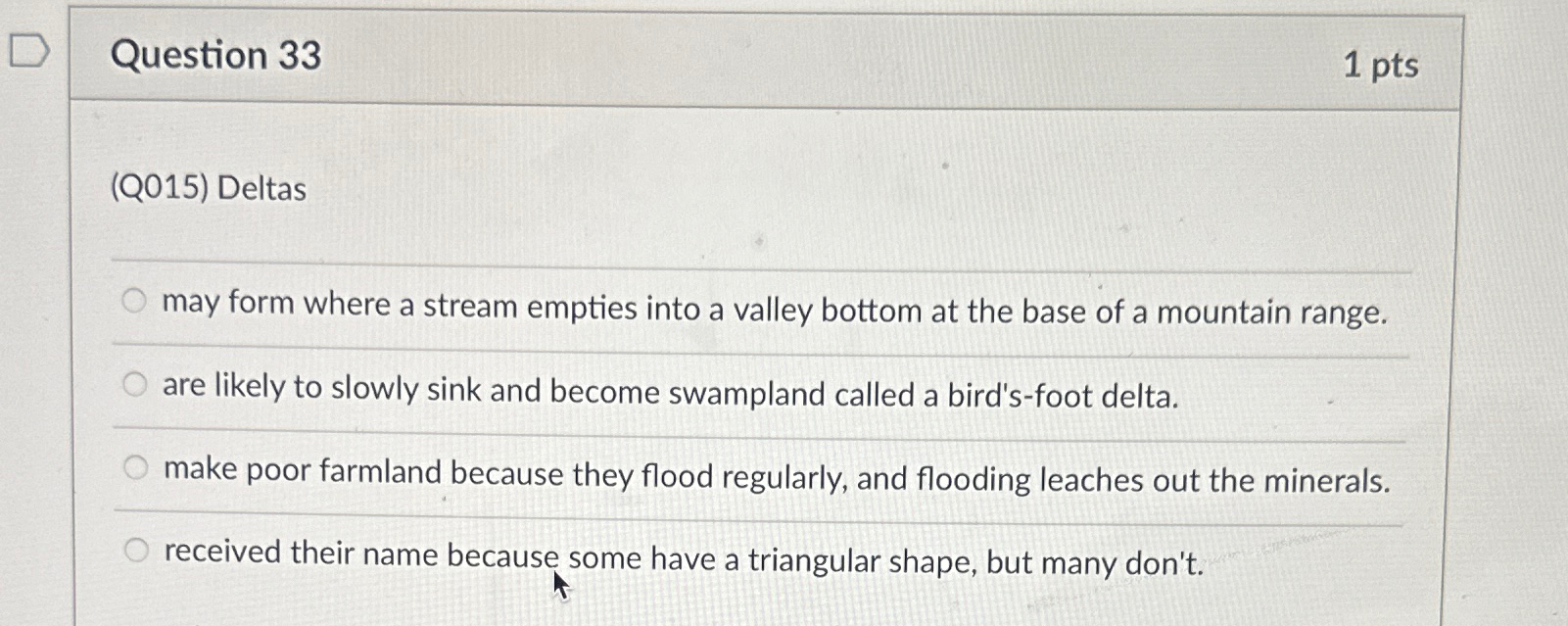 Solved Question 331pts(Q015) ﻿Deltasmay form where a stream | Chegg.com
