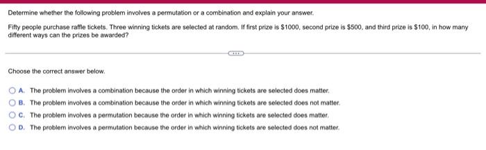 Solved Determine whether the following problem involves a | Chegg.com