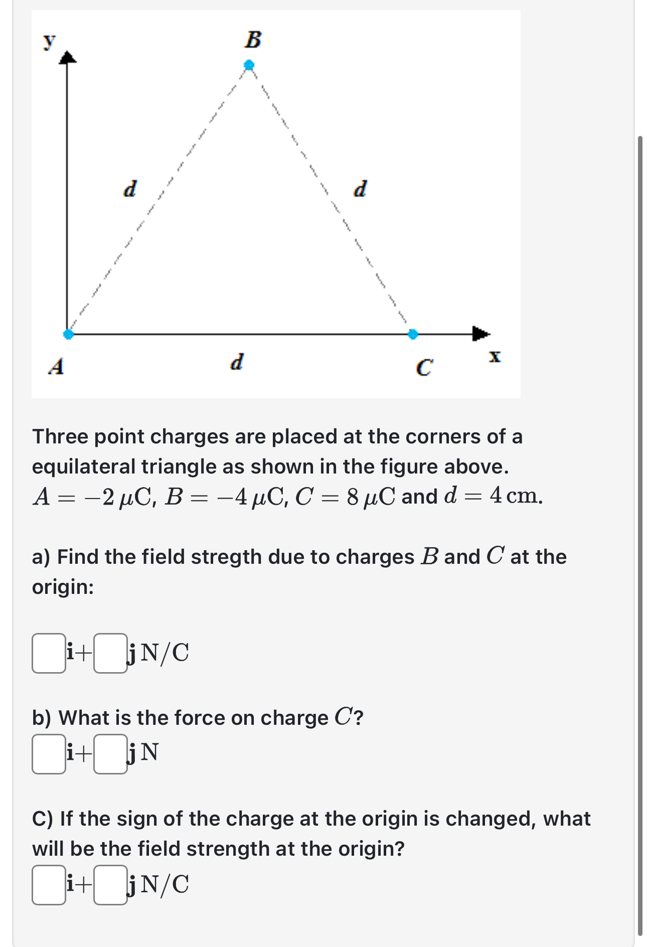 Solved Three point charges are placed at the corners of a | Chegg.com