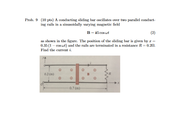 Solved Prob. 9 (10 pts) A conducting sliding bar | Chegg.com Solved Prob. 9 (10 pts) A conducting sliding bar | Chegg.com