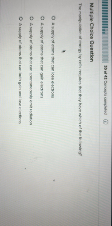 Solved 20 ﻿of 42 ﻿Concepts completed(i)Multiple Choice | Chegg.com