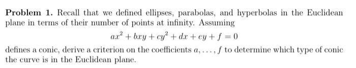 Solved Problem 1. Recall that we defined ellipses, | Chegg.com