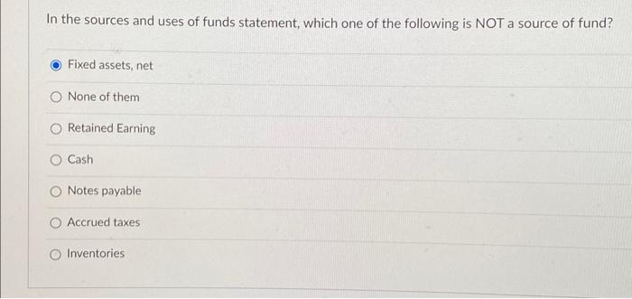 Solved In the sources and uses of funds statement, which one | Chegg.com