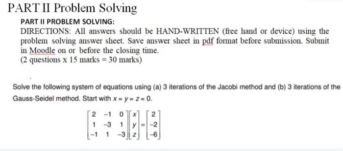 Solved PART II Problem Solving PART II PROBLEM SOLVING: | Chegg.com