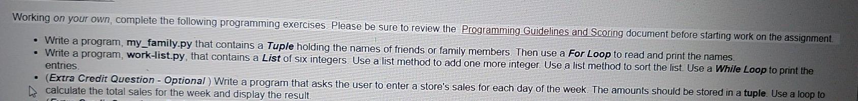 Solved Working on your own, complete the following | Chegg.com