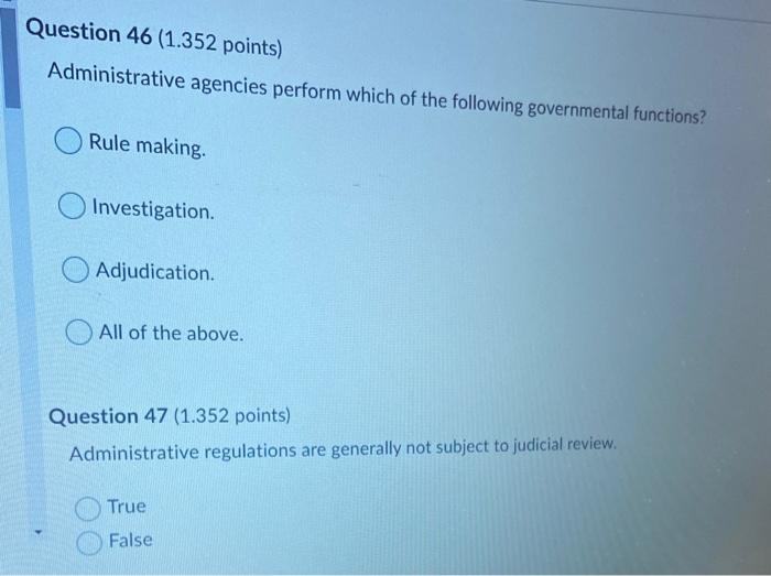 Solved Question 44 (1.352 points) The constitutionality of a | Chegg.com