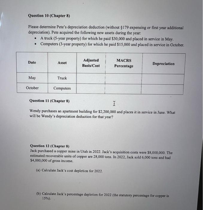 Solved Question 10 (Chapter 8) Please determine Pete's | Chegg.com