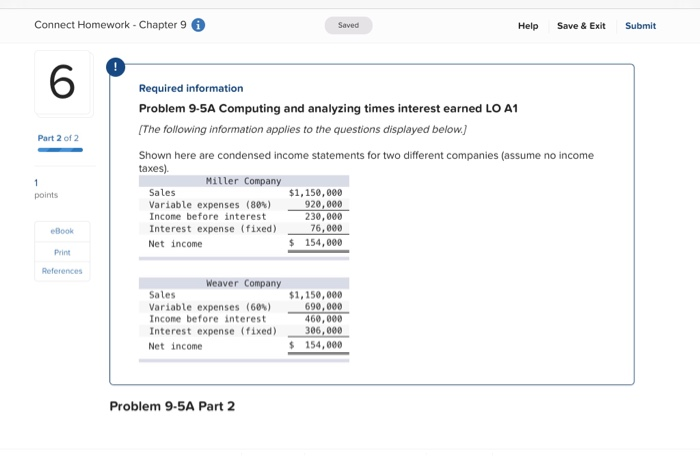 Solved Connect Homework - Chapter 9 i Saved Help Save & Exit | Chegg.com