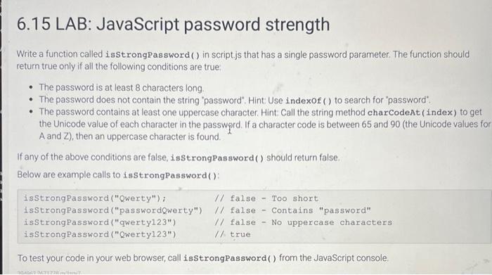 Solved 6 I5 Lab Javascript Password Strength Write A 2863