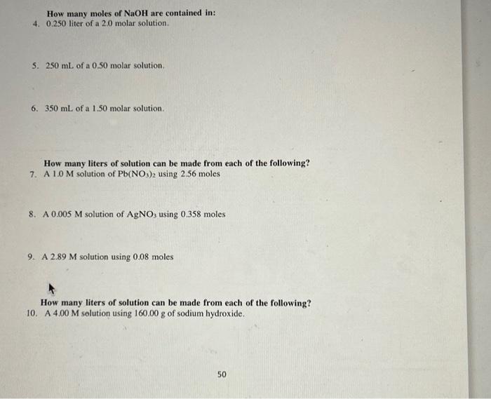 Solved How many moles of NaOH are contained in: 4. 0.250 | Chegg.com