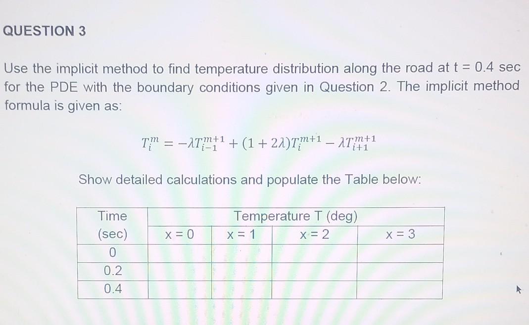 Solved Use The Implicit Method To Find Temperature 1874