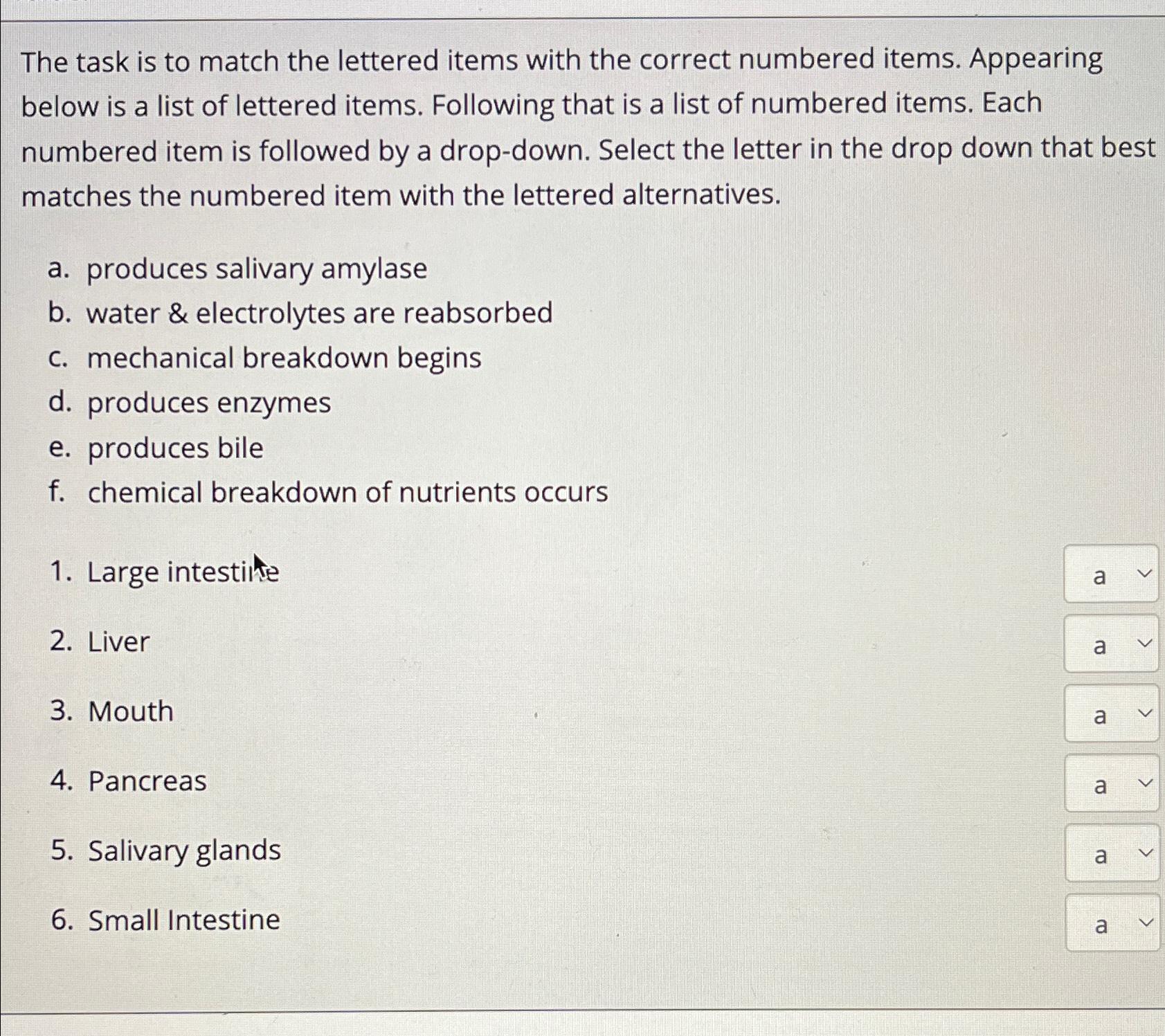 Solved The task is to match the lettered items with the | Chegg.com