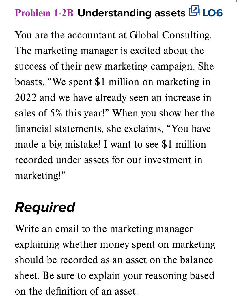 Solved Problem 1-2B Understanding assets LO6You are the | Chegg.com