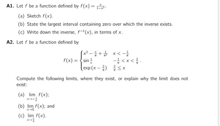 Solved A1. Let f be a function defined by f(x)=1−x2x. (a) | Chegg.com