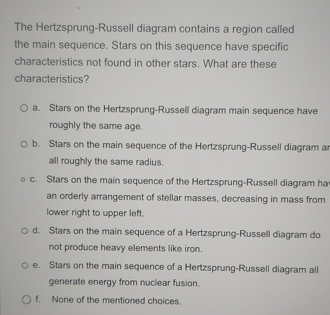 Solved The Hertzsprung-Russell diagram contains a region | Chegg.com